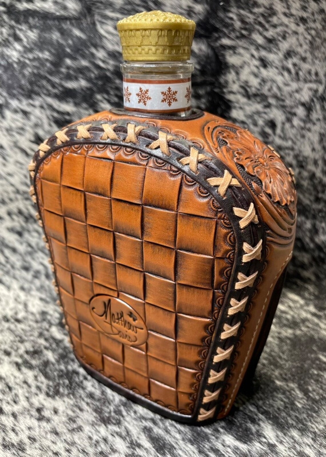 Custom Hand Tooled Crown Bottle Cover - Etsy
