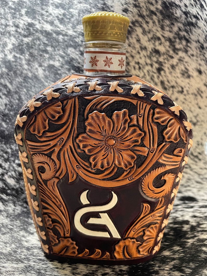 Custom Hand Tooled Crown Bottle Cover - Etsy
