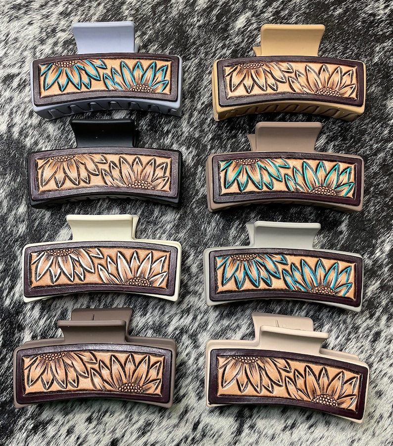 3.5 Leather Hand Tooled Claw Clips - Etsy