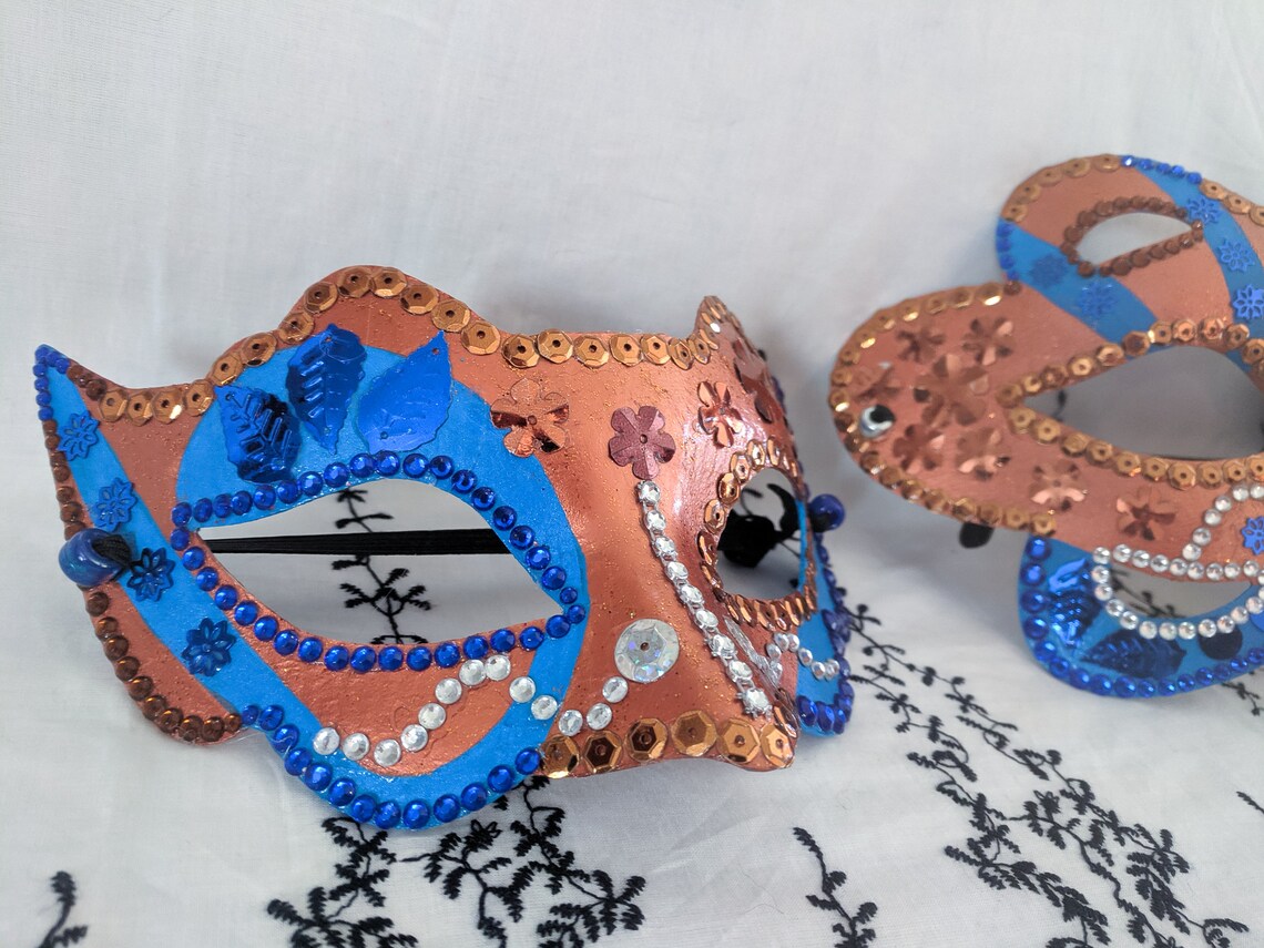 Pair of Festival Masks Couples Halloween Masks Blue and Bronze Carnival ...