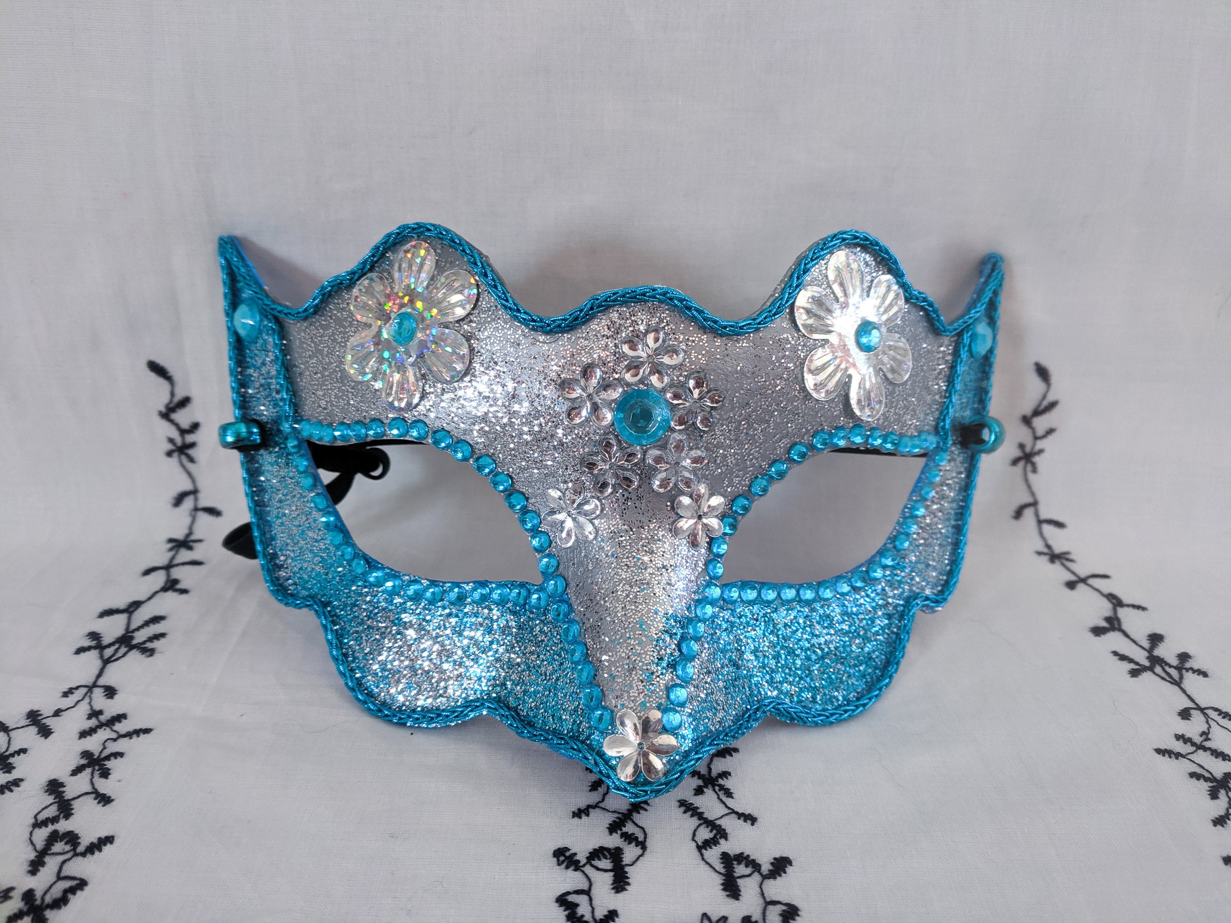 Blue Carnival Mask | Sparkly Masquerade Mask | Jeweled Halloween Mask ...
