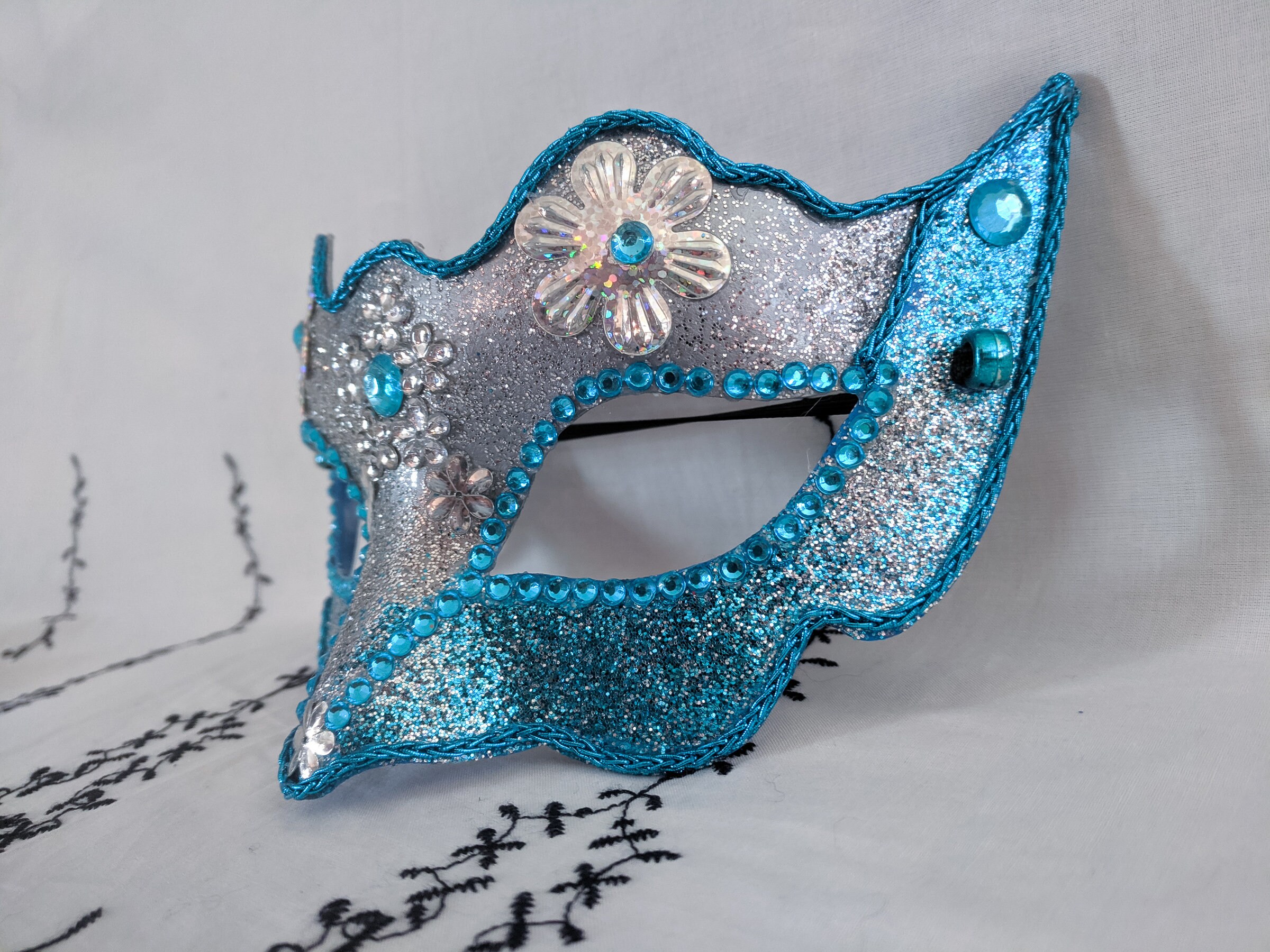 Blue Carnival Mask | Sparkly Masquerade Mask | Jeweled Halloween Mask ...