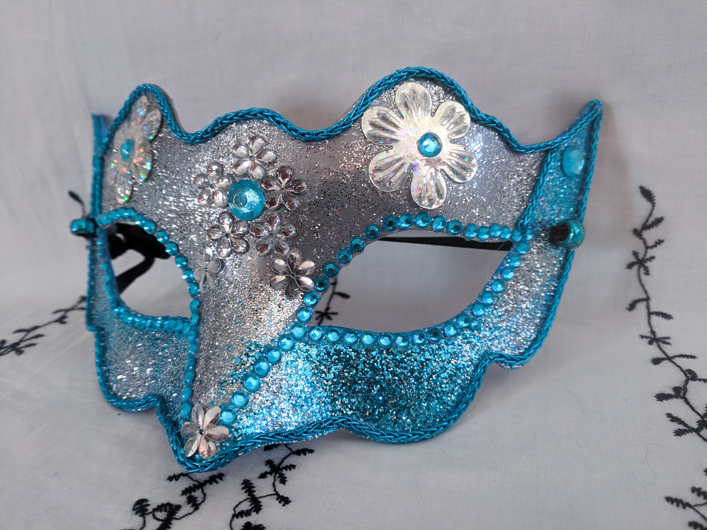 Blue Carnival Mask | Sparkly Masquerade Mask | Jeweled Halloween Mask ...
