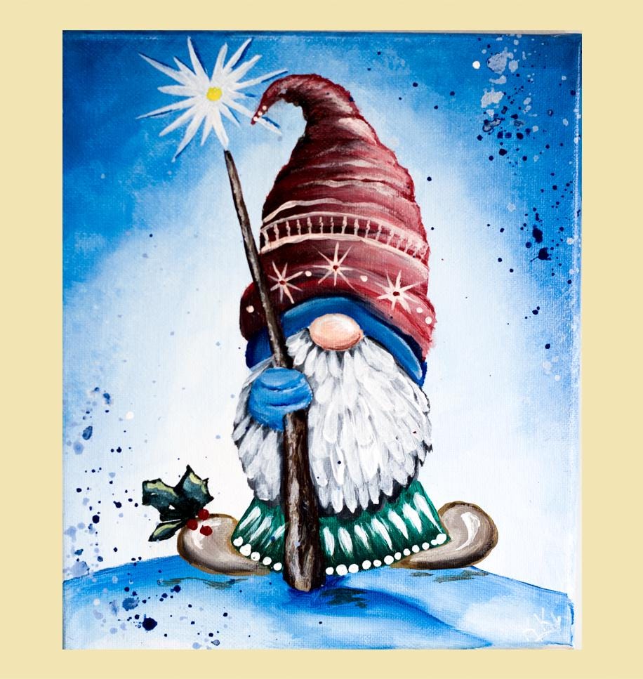 Christmas Gnome Painting | Winter Gnome Art | Gallery Wall Art ...