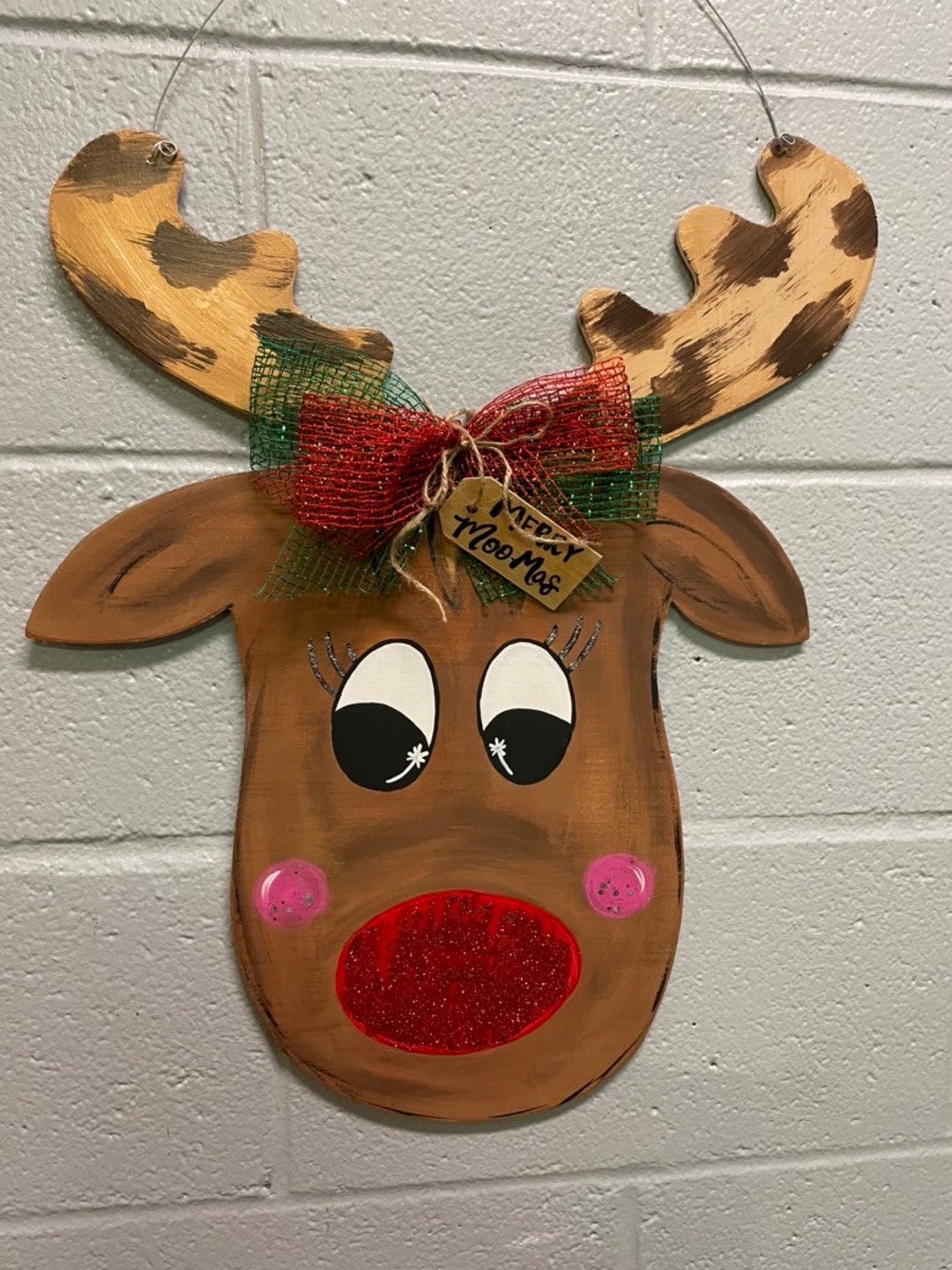 Reindeer Door Hanger, Christmas Door Hanger, Farmhouse Reindeer, Moomas ...
