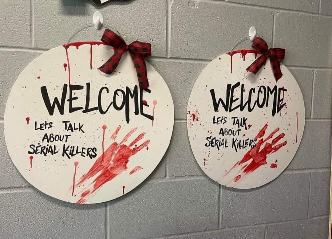 Handcrafted Blood Splatter Welcome Door Hanger, Horror Halloween Decor ...