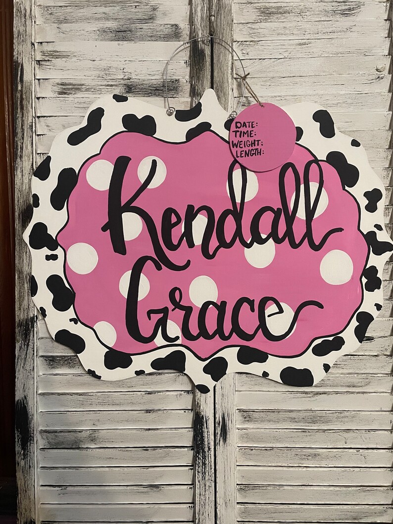Baby Girl Hospital Sign, Pink Baby Door Hanger, Cow Print Baby Door ...