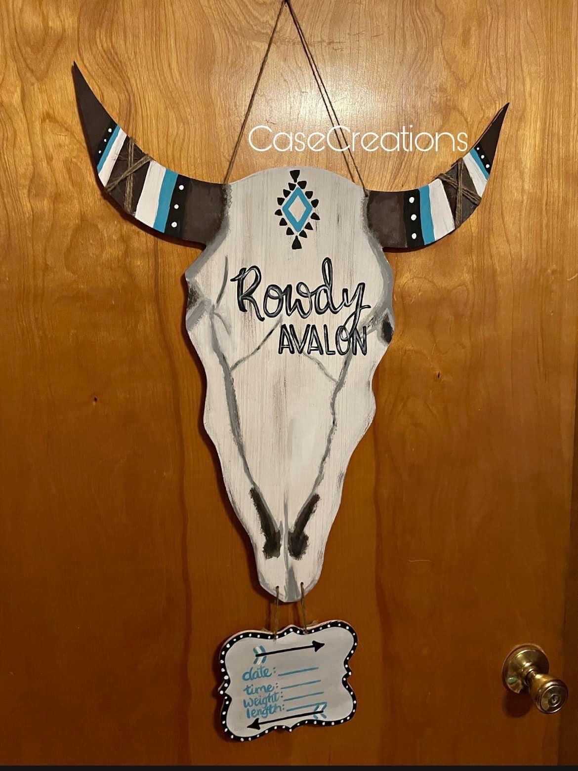 Baby Boy Hospital Sign, Blue Baby Door Hanger, Cow Skull Baby Door,baby ...