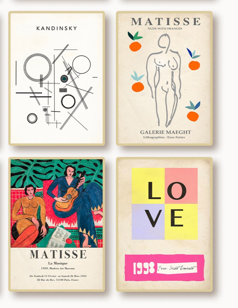 25 Posters, Matisse, Kandinsky, Love, Paul Kliy, Cat, Boho, Chillida ...