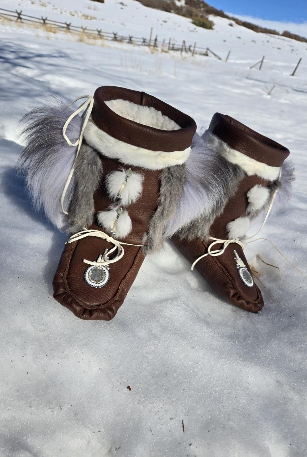 Mukluk Boots Size 8 Labradorite Beaded Moccasin Kamiks Inuit Made ...
