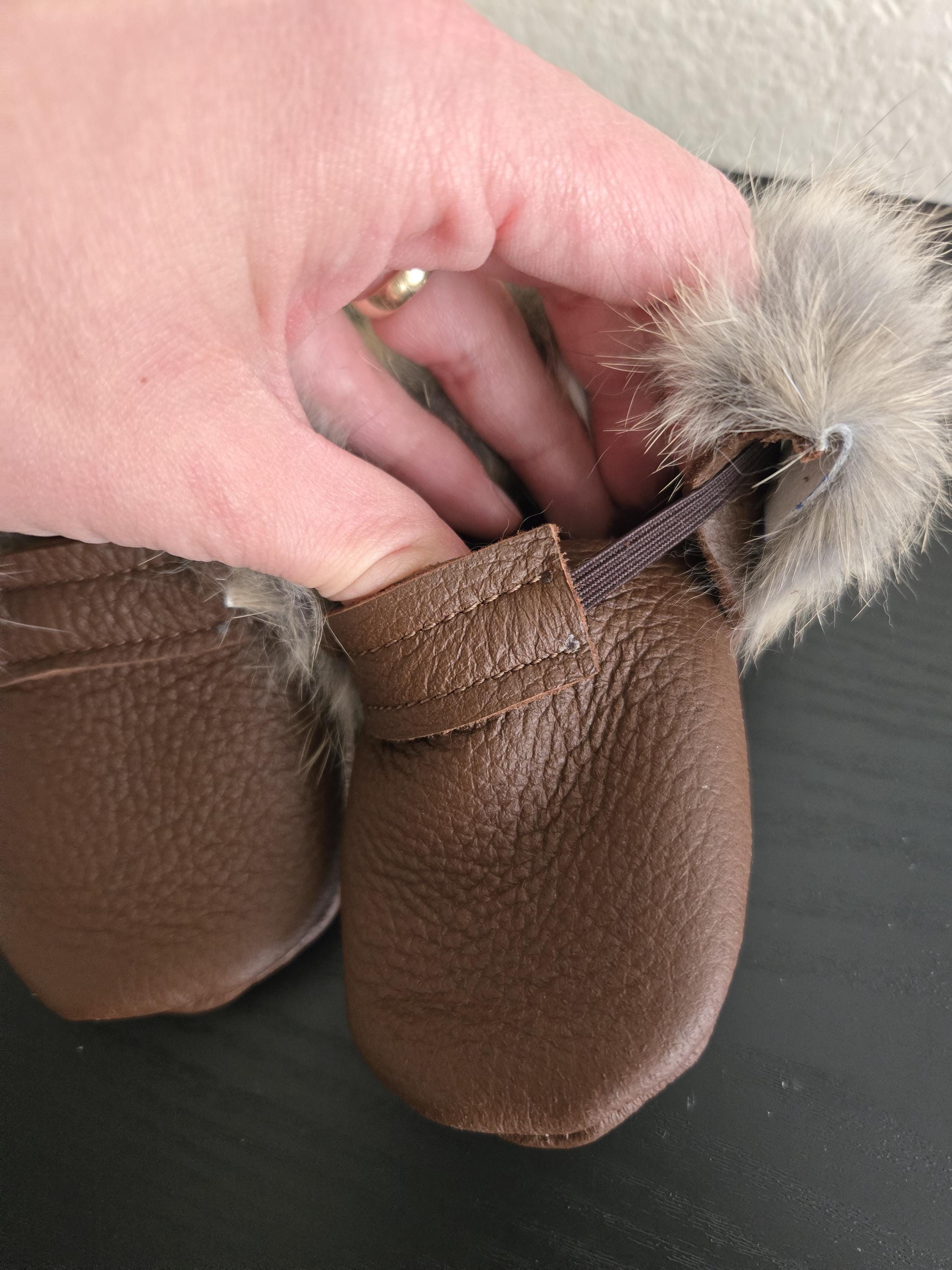 Barefoot Baby Moccasin Slippers 6-12mos Moose Leather & Rabbit Fur Soft ...