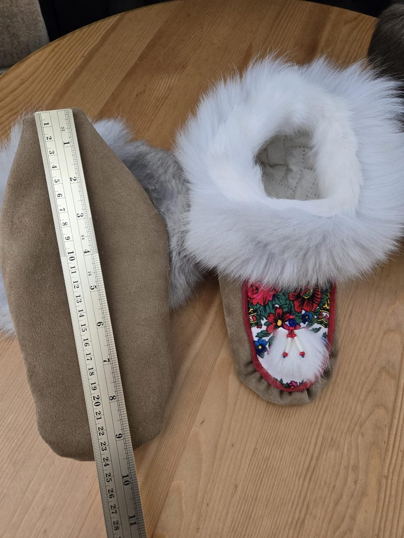 Moccasin Slippers Inuit Granny Scarf Print Genuine Leather, Rabbit ...