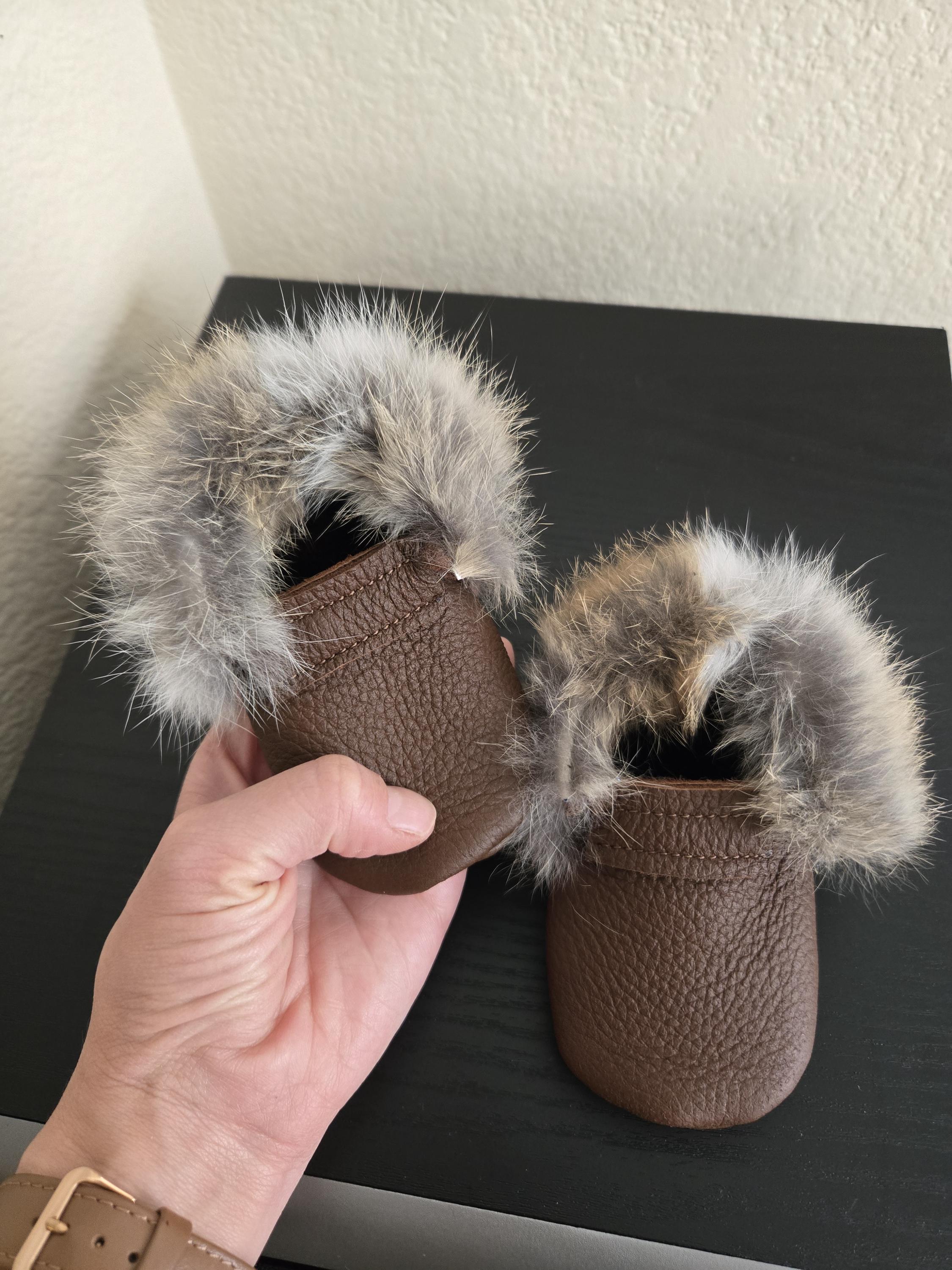 Barefoot Baby Moccasin Slippers 6-12mos Moose Leather & Rabbit Fur Soft ...