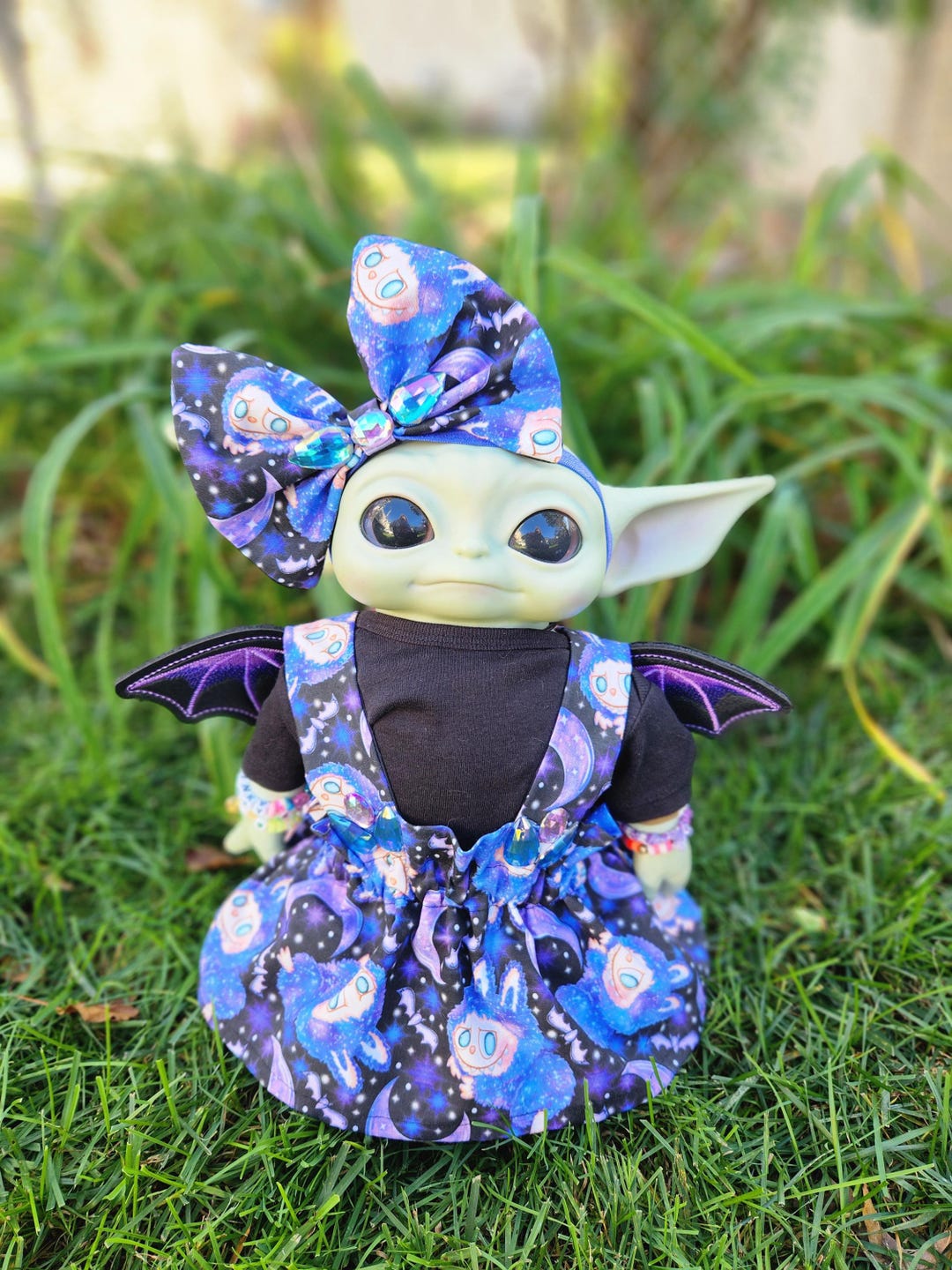 Starry Purple Bat Bubu Jumper & Bow Set, Baby Yoda Clothes, Doll ...