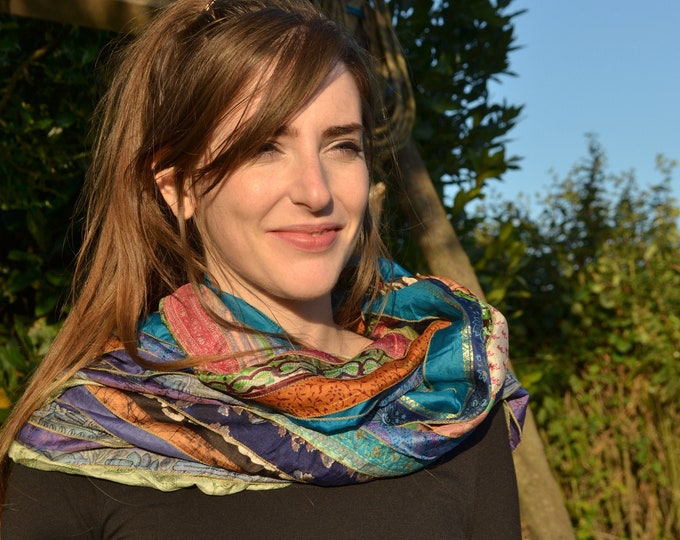 Colourful Indian Recycled Sari SILK Scarf Shawl Unique Scarves Ethnic ...