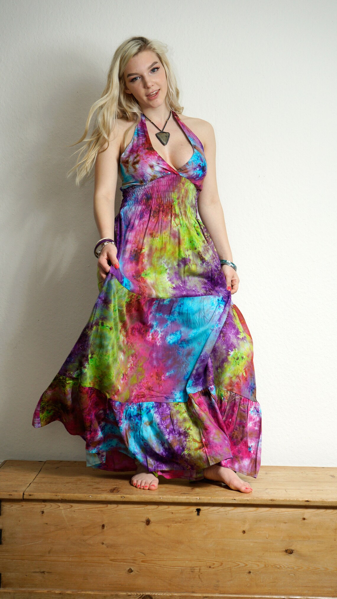 Tie Dye Maxi Dress Sun Beach Halter Neck Full Length Long - Etsy UK