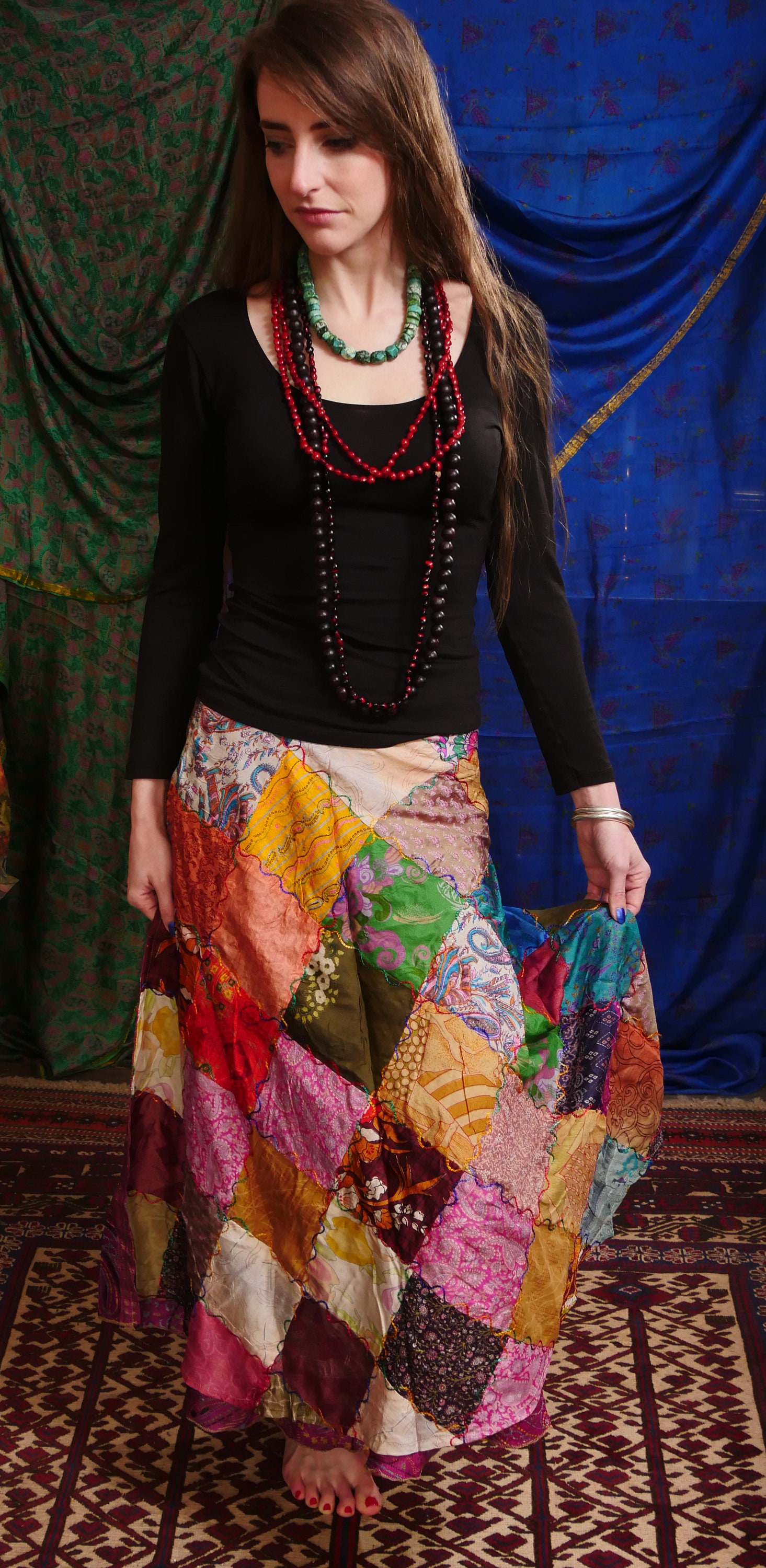 Colourful Wrap PATCHWORK SKIRT Recycled Sari Patch Wraparound - Etsy UK