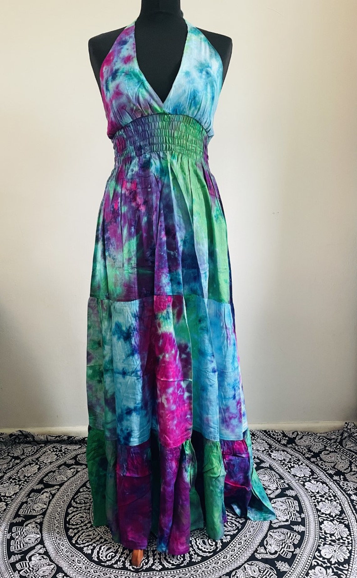 Tie Dye Maxi Dress Sun Beach Halter Neck Full Length Long - Etsy UK