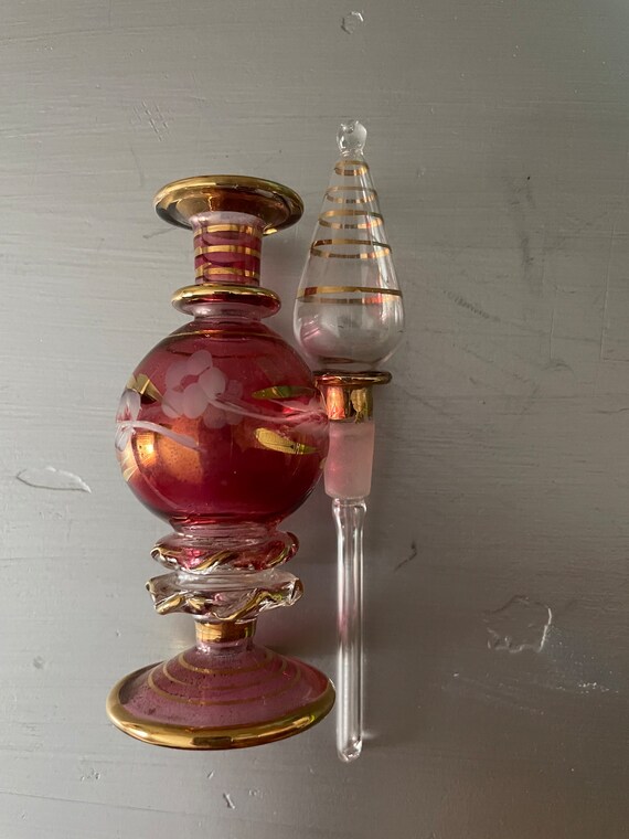 Egyptian red pink crystal perfume bottle gold trim pl… - Gem
