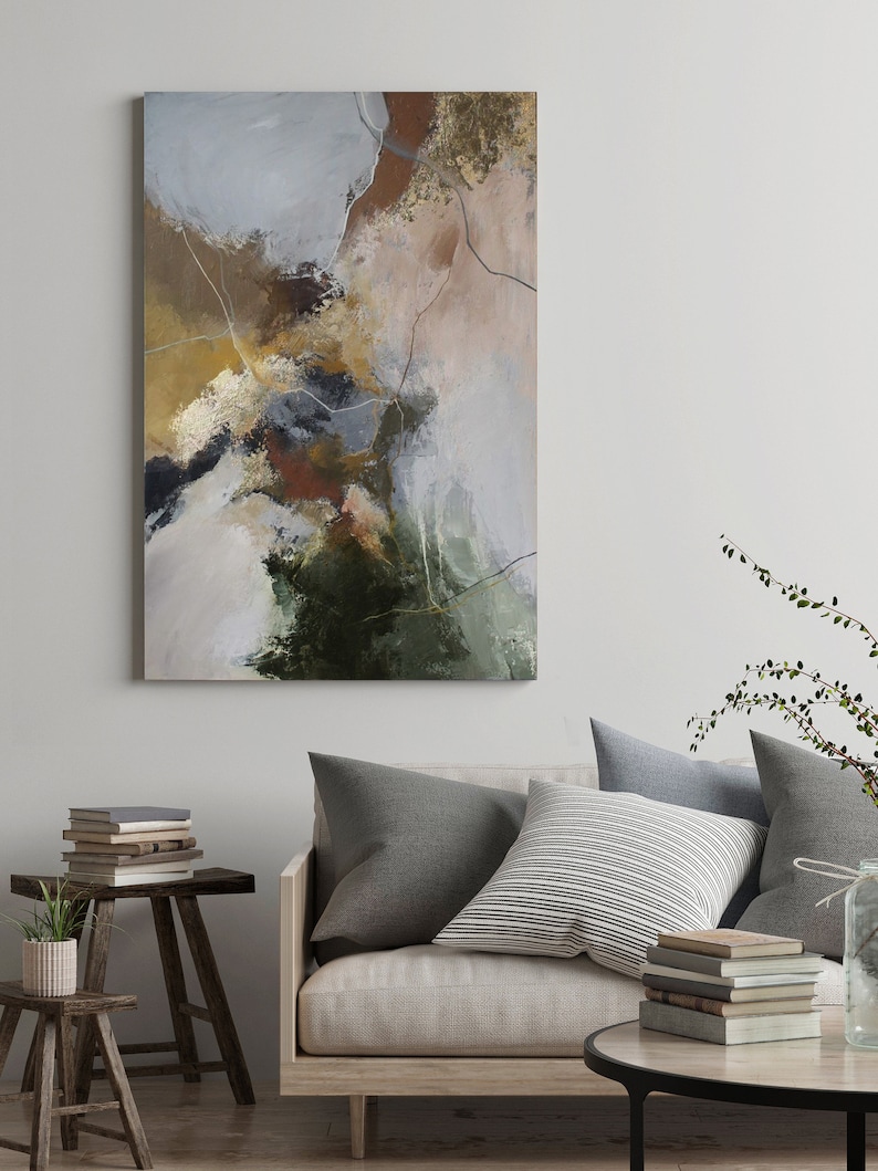 Cream Gold Grey Abstract Art | Olive Green and Grey Abstract Art ...
