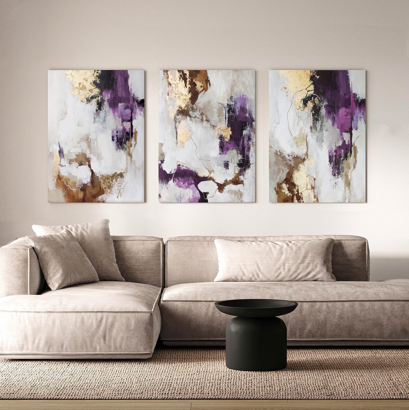 Purple Abstract Art | Purple Painting | Triptych Wall Art Abstract ...