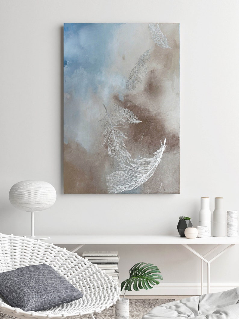 Blue Beige Abstract Blue Beige Painting Beige Sky Blue Wall - Etsy