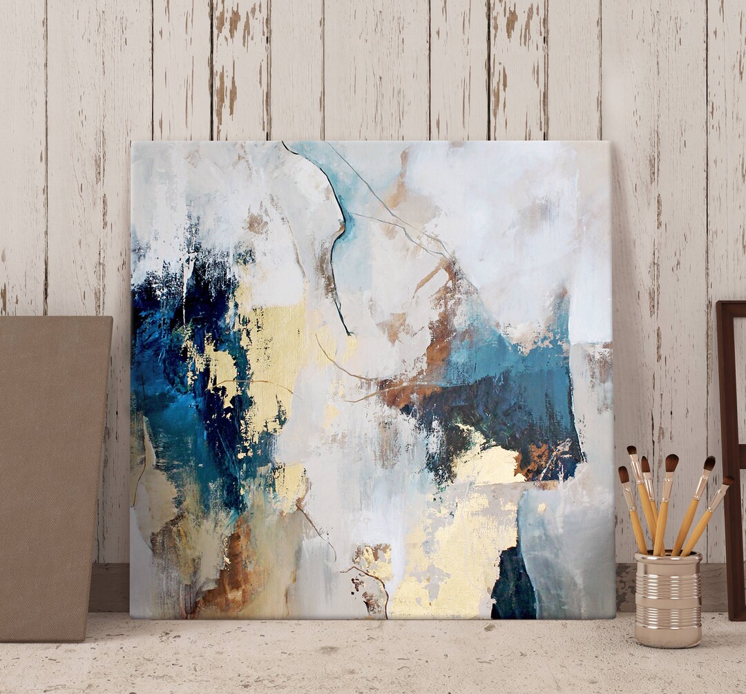 Painting Blue Gold Abstract Blue Gold Wall Art Blue Abstract - Etsy