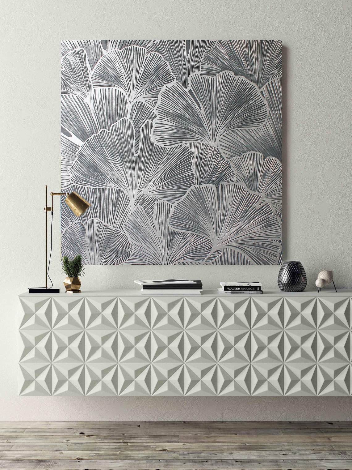 Ginkgo Original Art | Ginkgo Wall Art | Ginkgo Painting | Silver Leaf ...