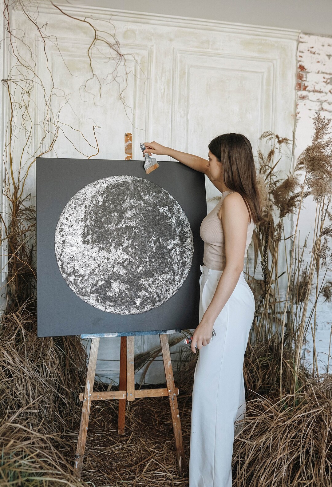 Moon Painting Canvas | Moon Painting Acrylic Silver | Abstract Moon ...
