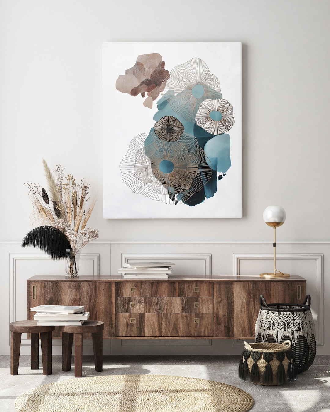 Blue and Gold Abstract Painting | Acrylic Golden Molecules Art | Golden ...