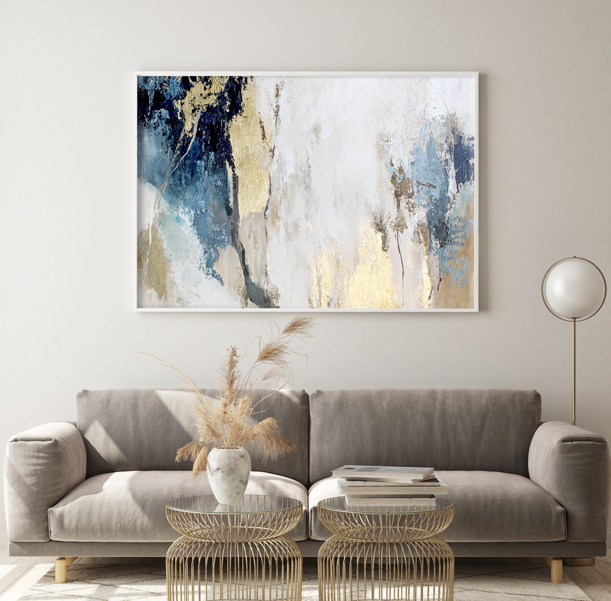 Print Blue Gold | Blue Gold Print| Blue Gold Abstract Print | Blue Wall ...
