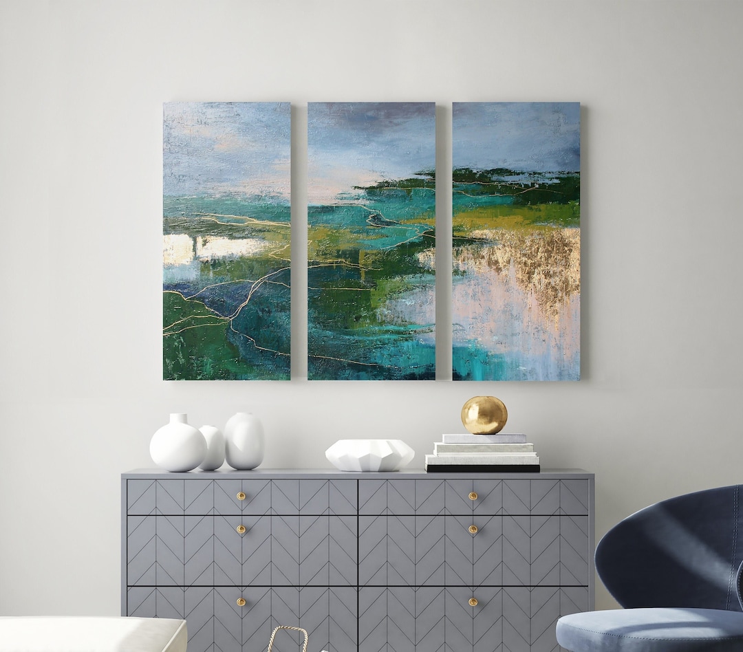 Green Abstract Triptych Wall Art | Triptych Abstract Nature | Triptych Abstract Landscape ...