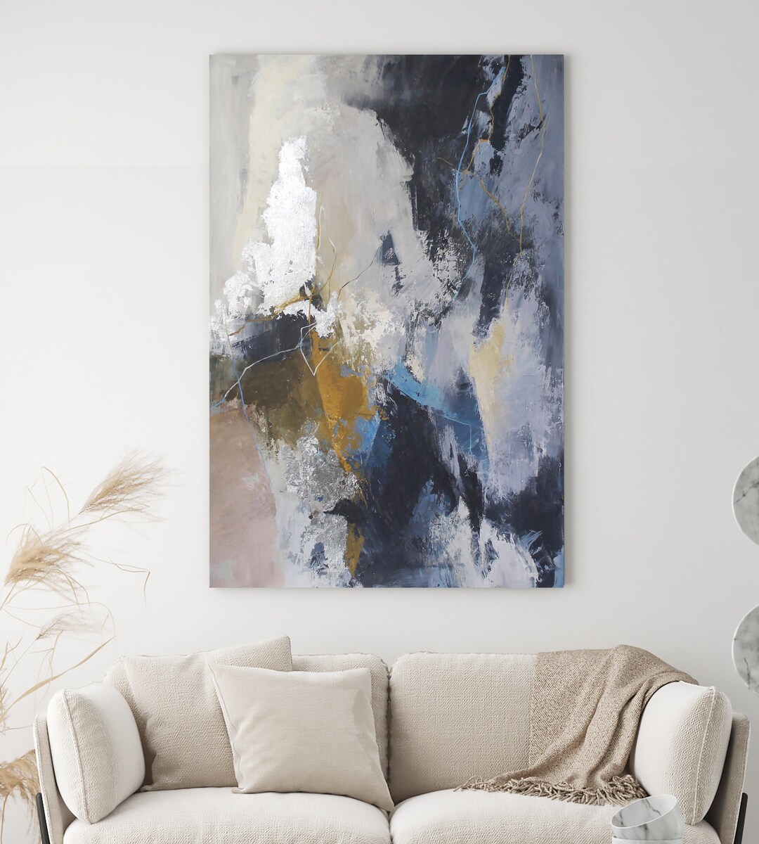 Navy Abstract Painting | Navy Abstract Canvas | Navy Wall Art Original ...