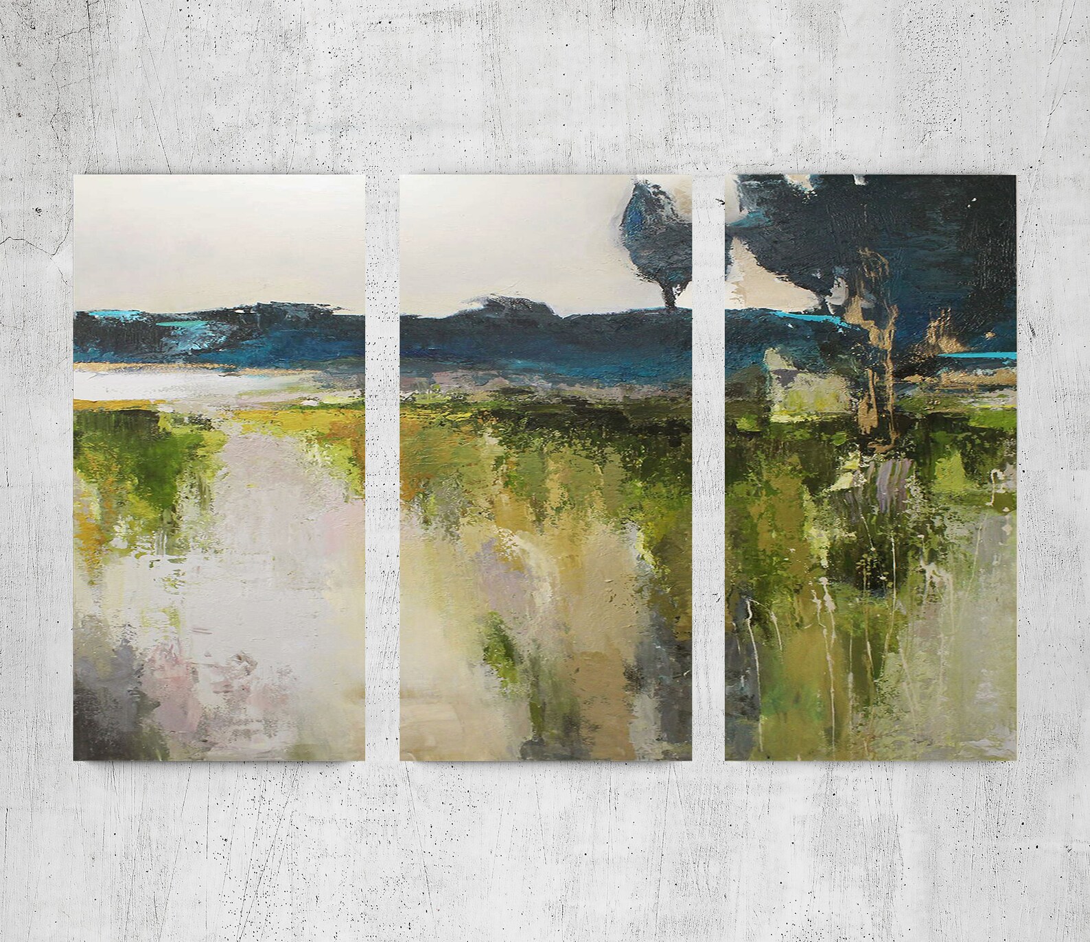 Painting Green Abstract Triptych Wall Art | Abstract Nature | Green ...