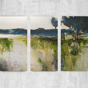 Painting Green Abstract Triptych Wall Art | Abstract Nature | Green ...