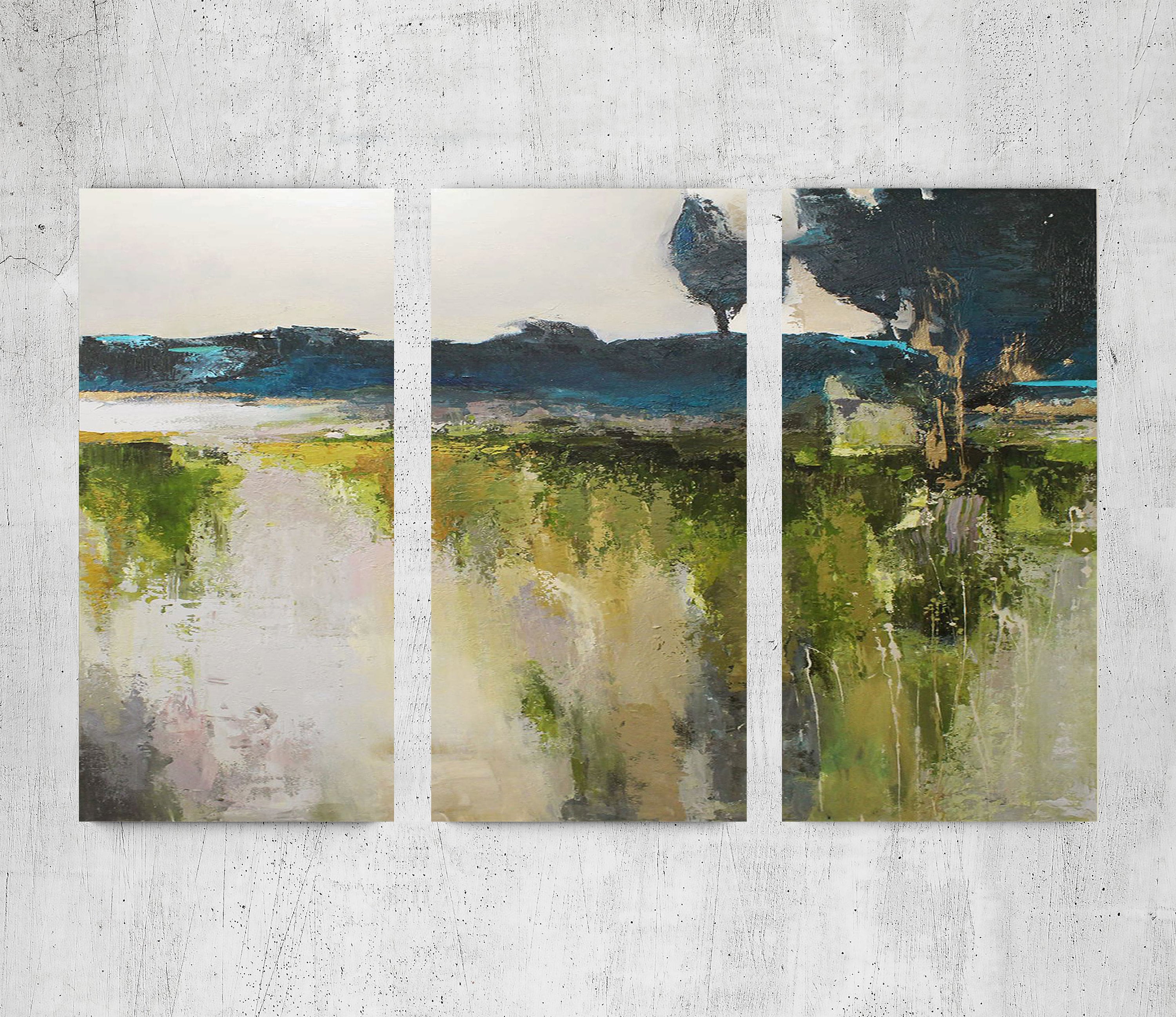 Painting Green Abstract Triptych Wall Art | Abstract Nature | Green ...