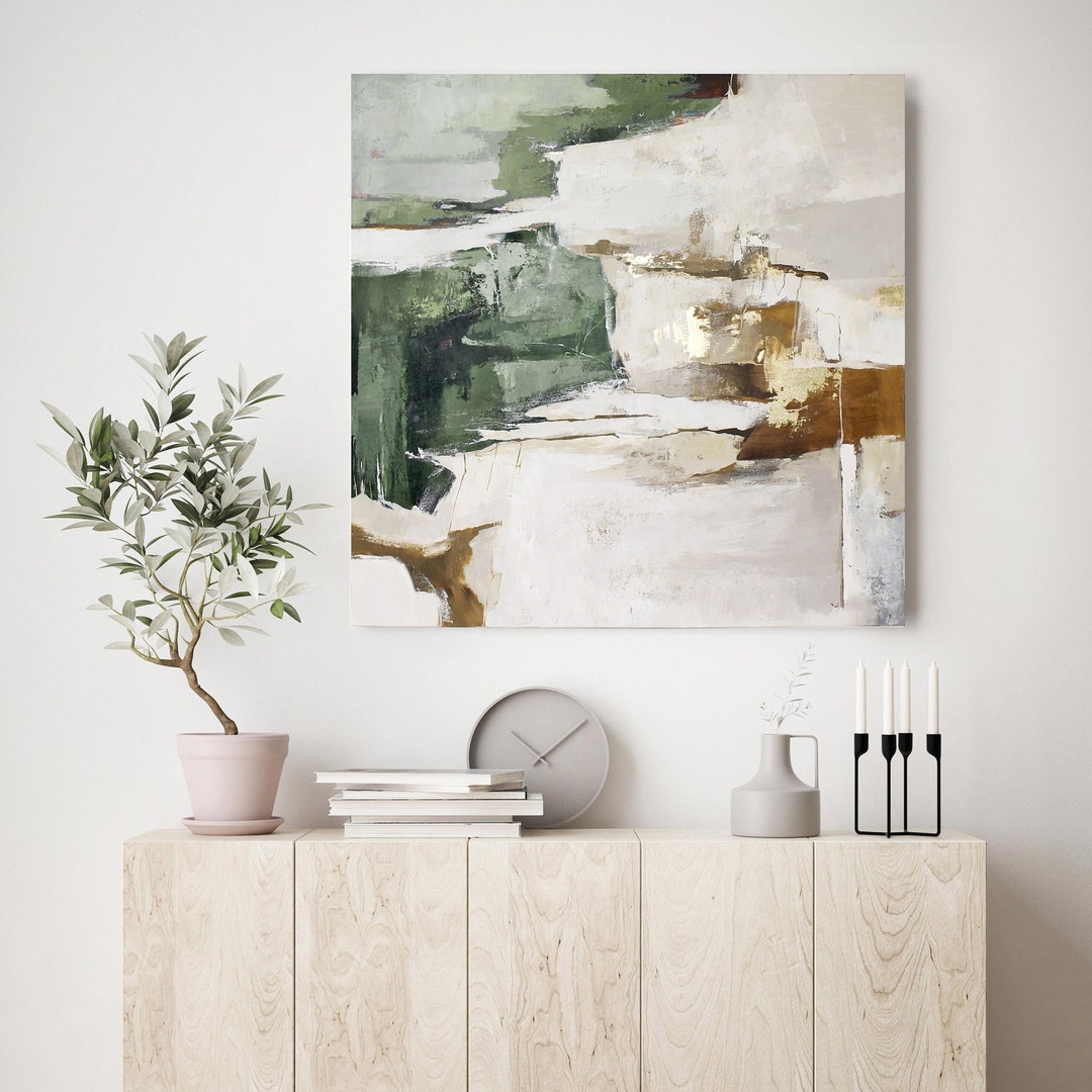 Sage Green Wall Art Abstract | Abstract Painting Olive Green | Sage ...