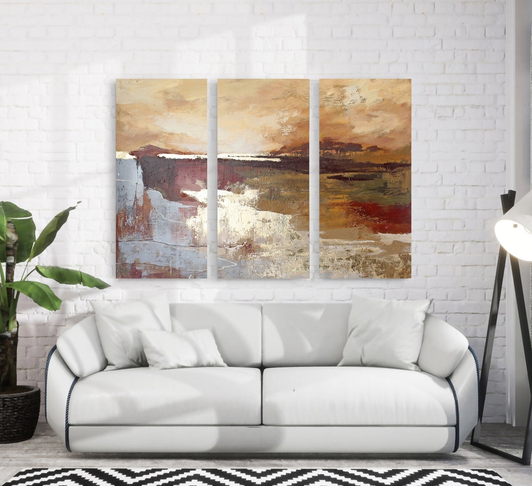 Brown Abstract Wall Art | Triptych Wall Art Abstract | Abstract Landscape Tryptich | Rust ...