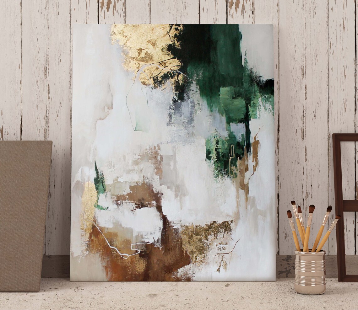 Print Abstract Green Gold Poster Gold Green Wall Art Original - Etsy