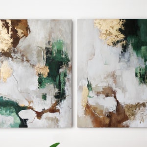 Print Abstract Green Gold Poster Gold Green Wall Art Original Print Set ...