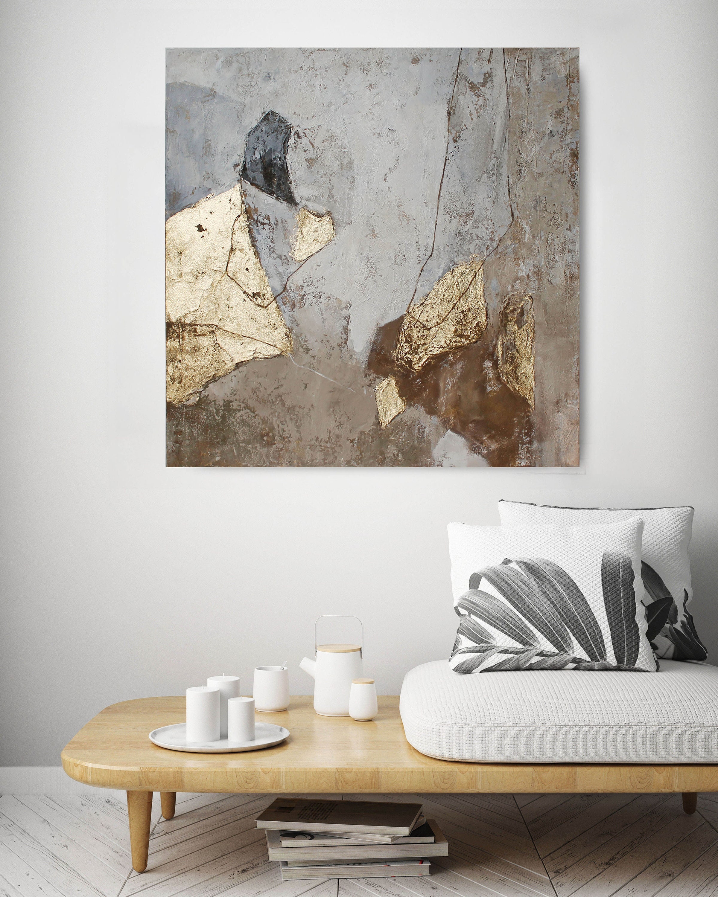 Beige Gold Abstract Painting | Cream Gold Grey Abstract Art | Large ...