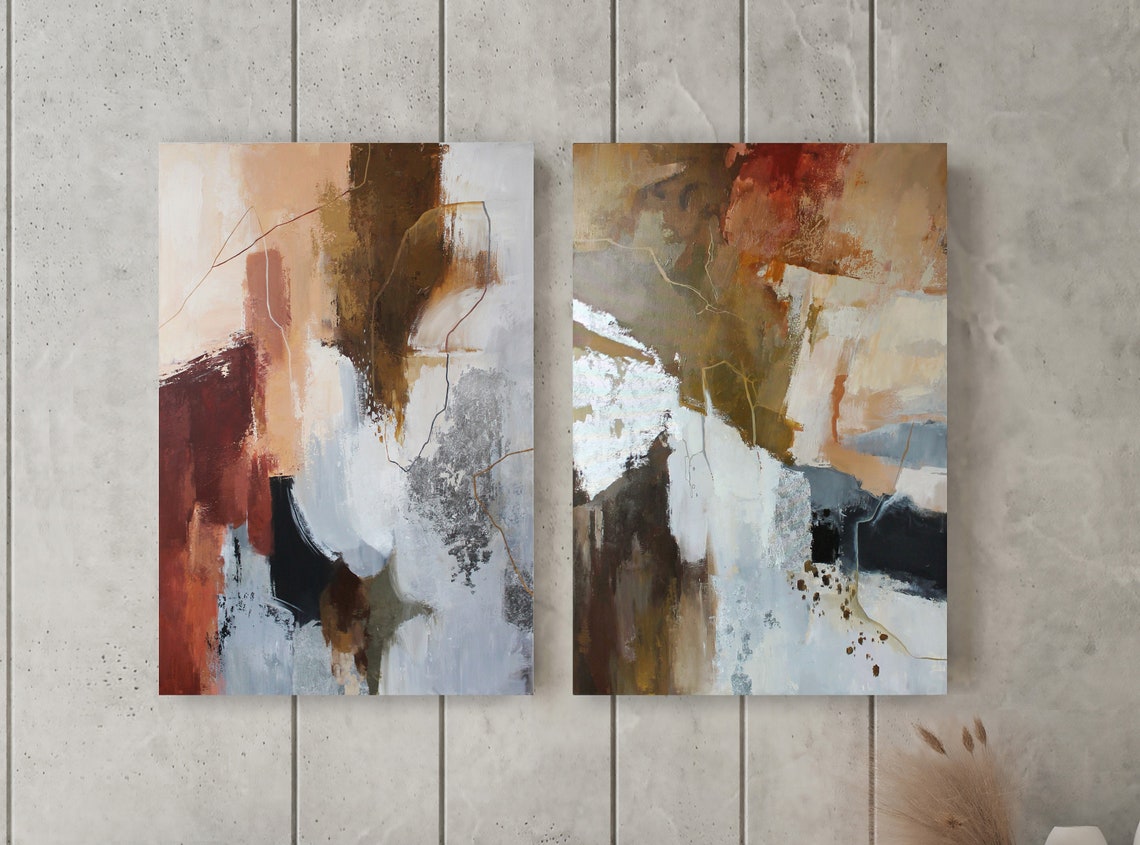 Rust Abstract Art | Rust and Gray Wall Art | Rust Gray Set of 2 | Rust ...