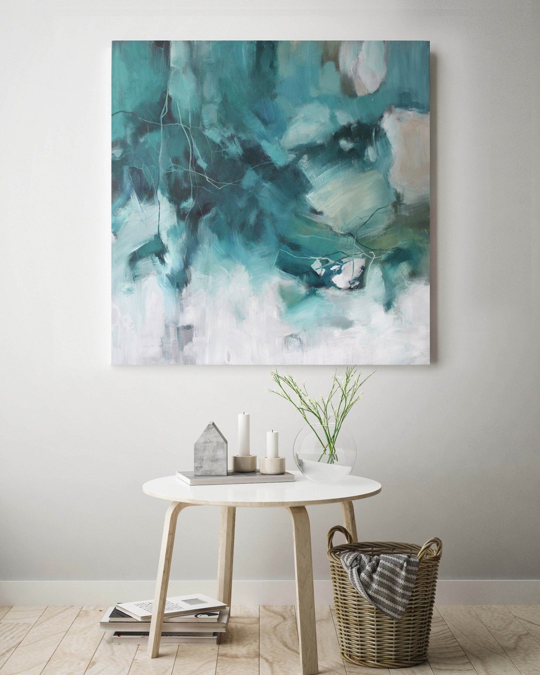 Teal Painting Teal Wall Art Abstract Teal Mint Abstract Turquoise Wall Art Tael Original ...