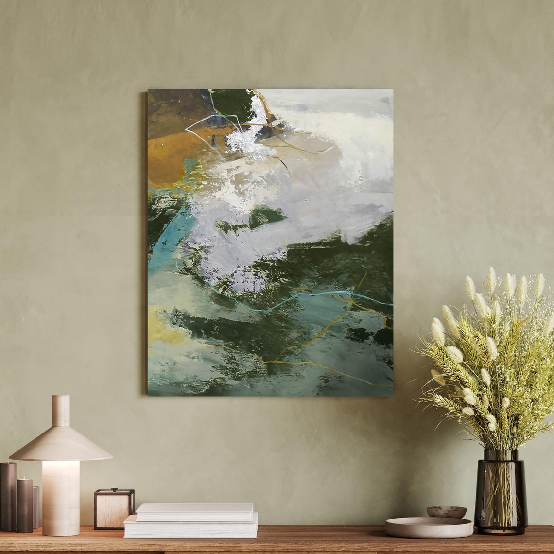 Green Abstract Painting | Abstract Art Canvas Green Gray Brown ...