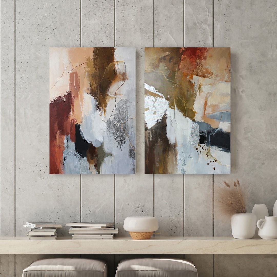 Rust Abstract Art | Rust and Gray Wall Art | Rust Gray Set of 2 | Rust ...