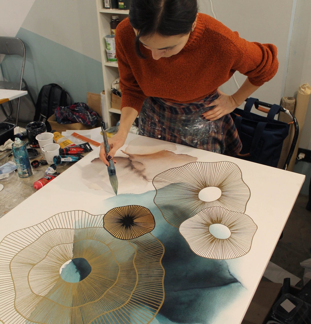 Alcohol Ink Art | Minimal Ink Wall Art | Blue Ink Painting | Blue Gold ...