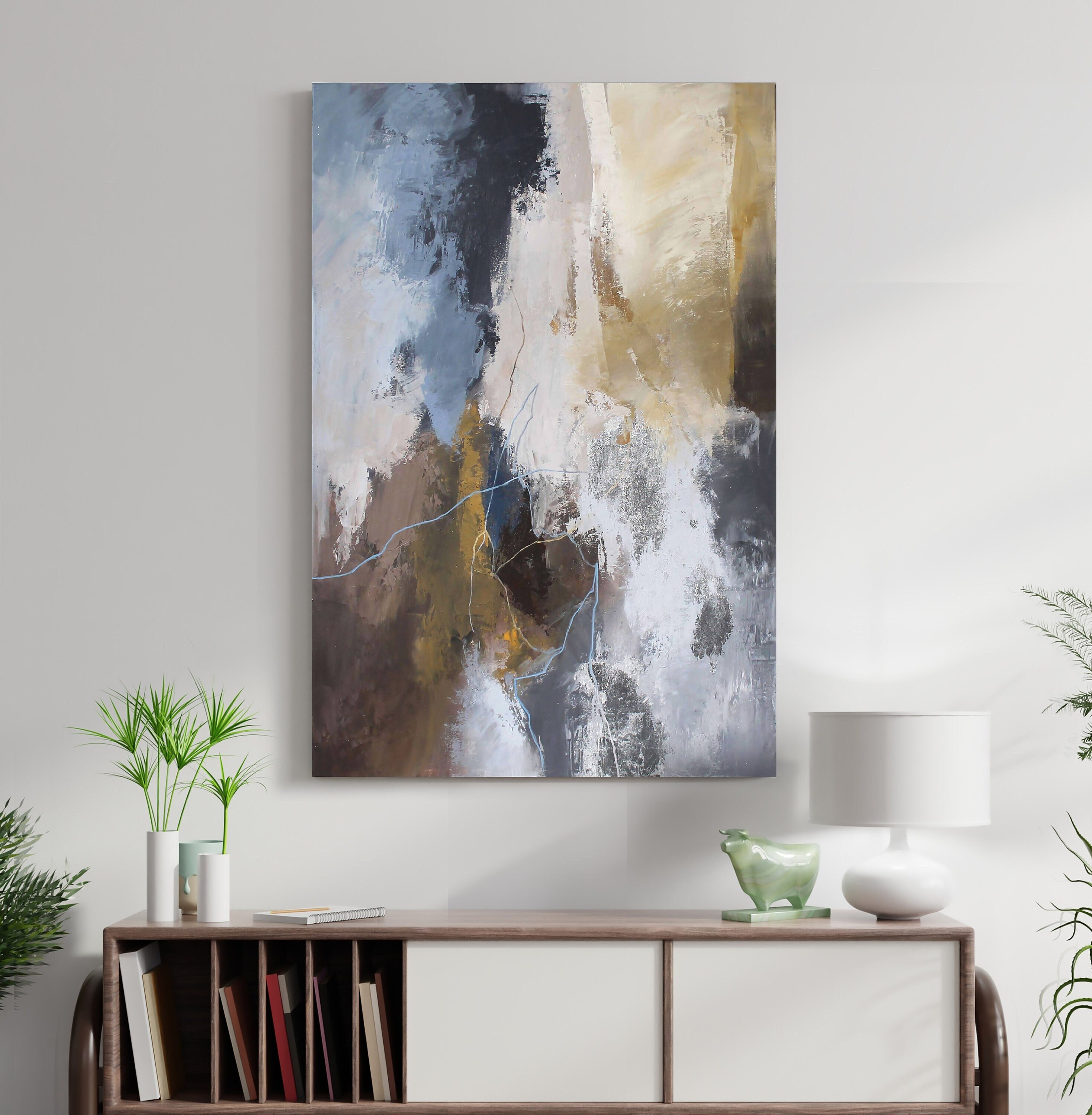 Navy Abstract Painting | Navy Abstract Canvas | Navy Wall Art Original ...