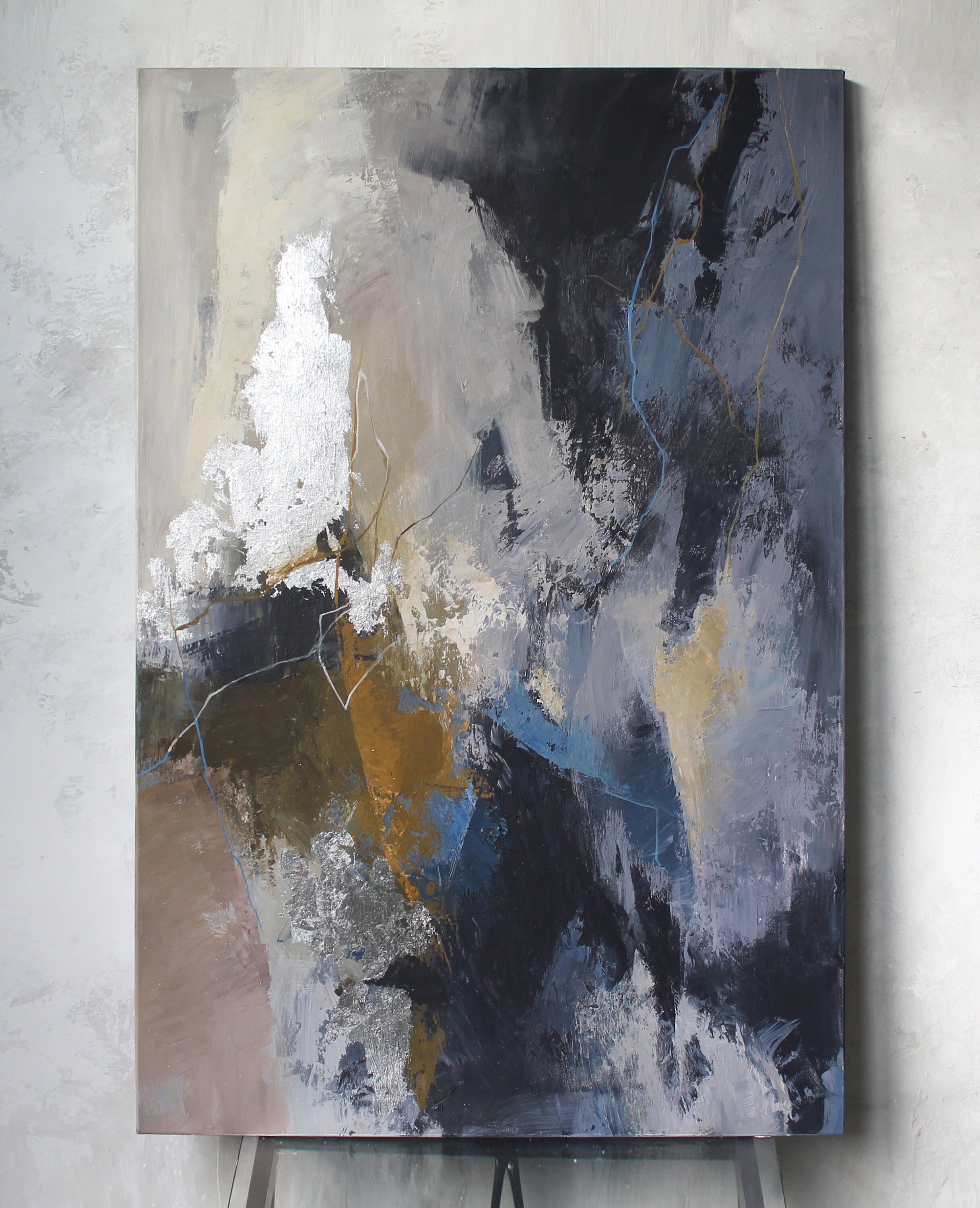 Navy Abstract Painting | Navy Abstract Canvas | Navy Wall Art Original ...