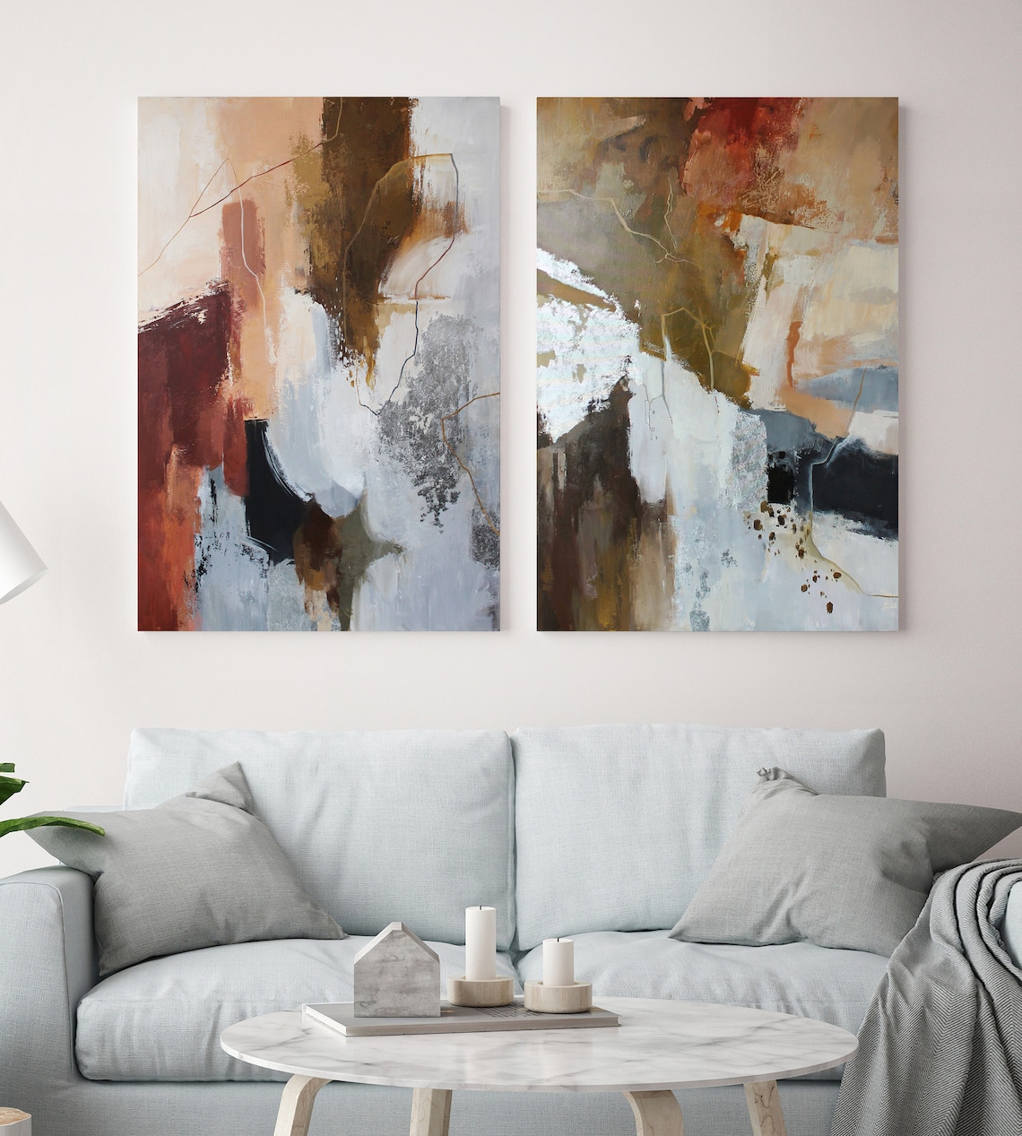 Rust Abstract Art | Rust and Gray Wall Art | Rust Gray Set of 2 | Rust ...