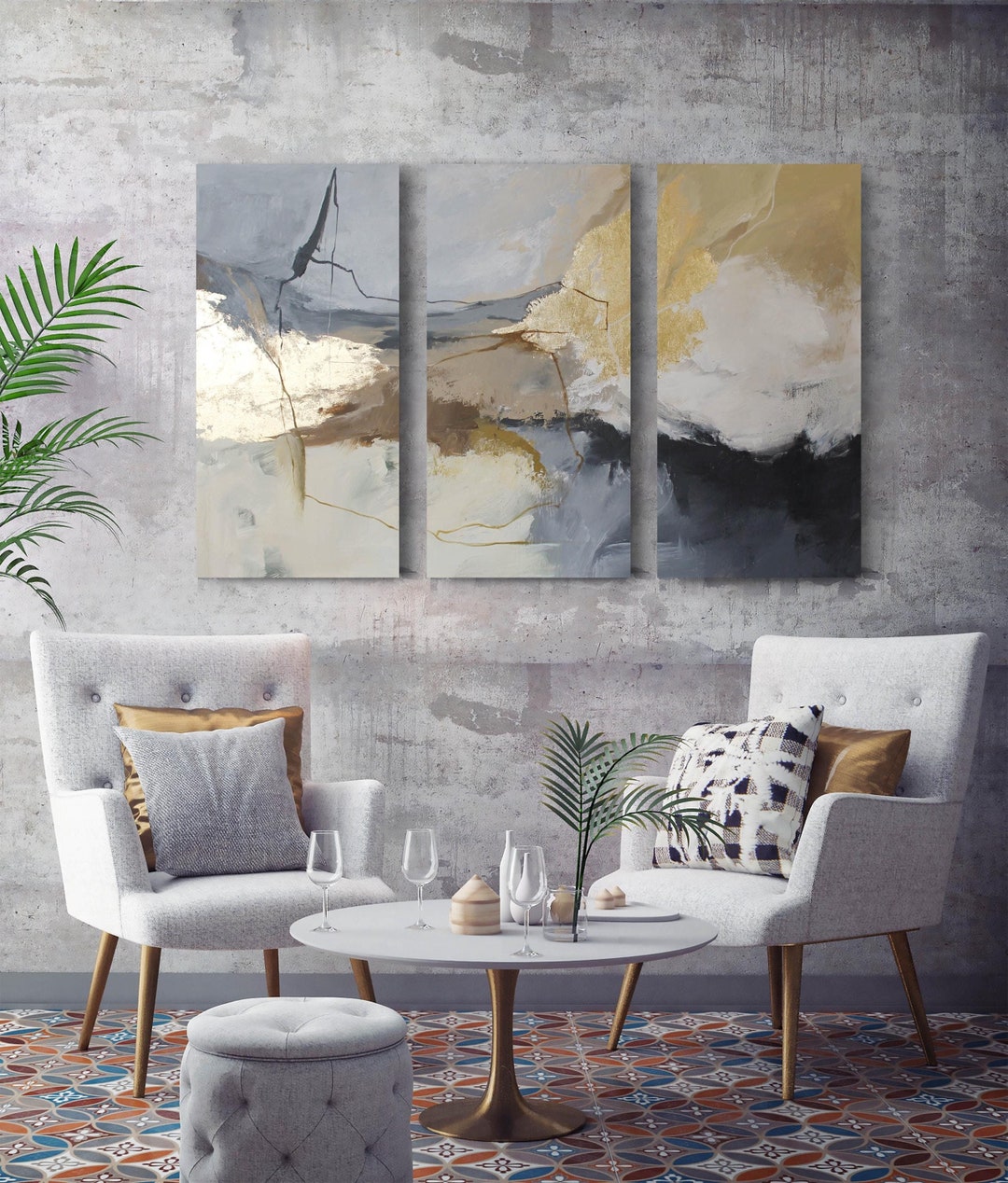 Gray Painting | Triptych Wall Art Abstract | Gray Abstract Painting ...